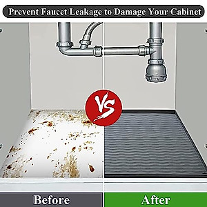 LronFensy Under Sink Mats for Kitchen Waterproof, 31'' x 22'' Silicone Under Sink Liner Drip Tray with Drain Hole, Under Sink Mat for Kitchen, Bathroom, Sink Cabinet Protector Mats - Grey