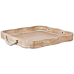 Mud Pie Scalloped Beaded Tray, 18" x 18", Brown