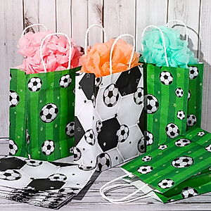 Outus 16 Pcs Soccer Goodie Bags Gift Bags Soccer Candy Bags Treat Bags Paper Soccer Party Favor Bags for Birthday Party Supplies