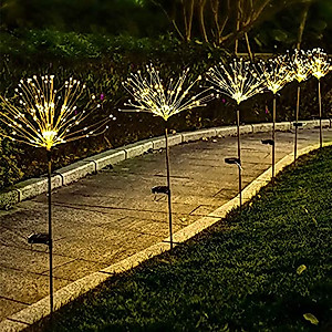 Solar Firework Lights 2 Packs Solar Garden Decorative Lights Outdoor 105 LED 2 Modes Firework String Light Waterproof Landscape Fairy Lights for Yard Lawn Pathway Christmas Party Decor (Warm White)
