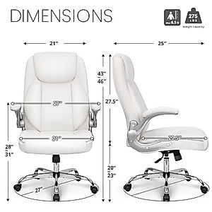 NEO CHAIR Ergonomic Office Chair PU Leather Executive Chair Padded Flip Up Armrest Computer Chair Adjustable Height High Back Lumbar Support Wheels Swivel for Gaming Desk Chair (White)