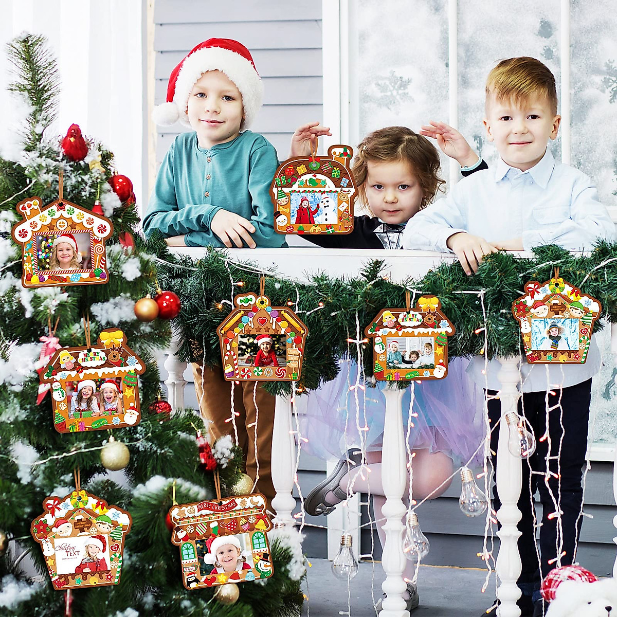 Funrous Christmas Picture Frame Box Ornaments Hanging Decorations DIY Craft Set for Tree Xmas Party (24 Pcs)