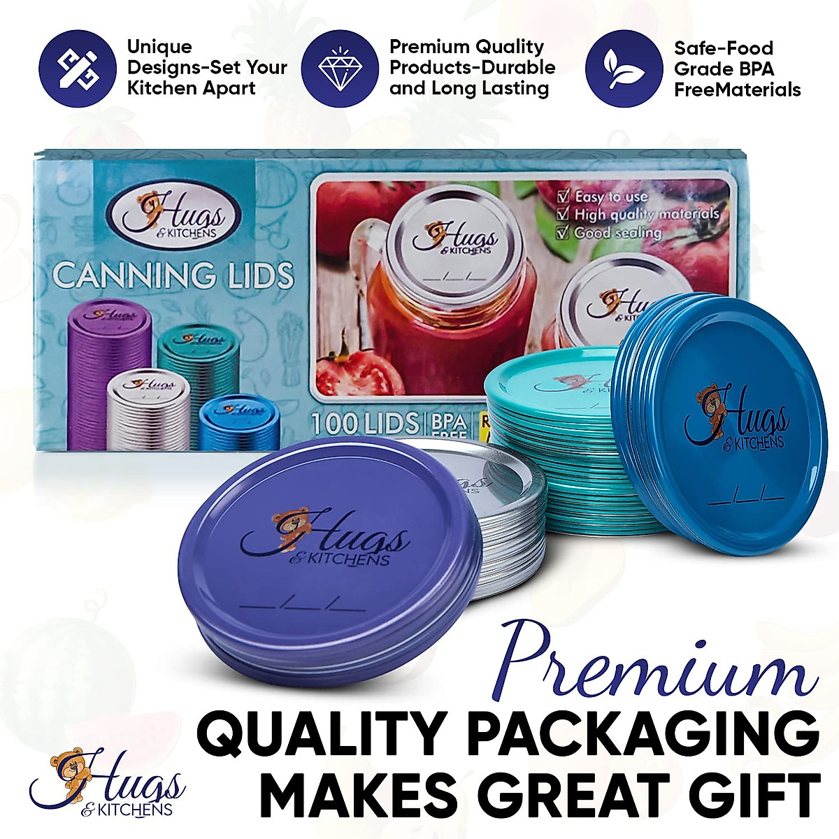 Canning Lids Regular Mouth 100- Buckle Resistant Seal for Ball and Kerr Jars - Multi-Color Mason Lid Set Airtight and Reinforced Tinplate - Jar Lids for Canning