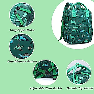 Cute Toddler Preschool Backpack Dinosaur Unicorn School Book Bag for Girls, Boys Kids Kindergarten Nursery Travel Bag with Chest Strap(Green Dinosaur)