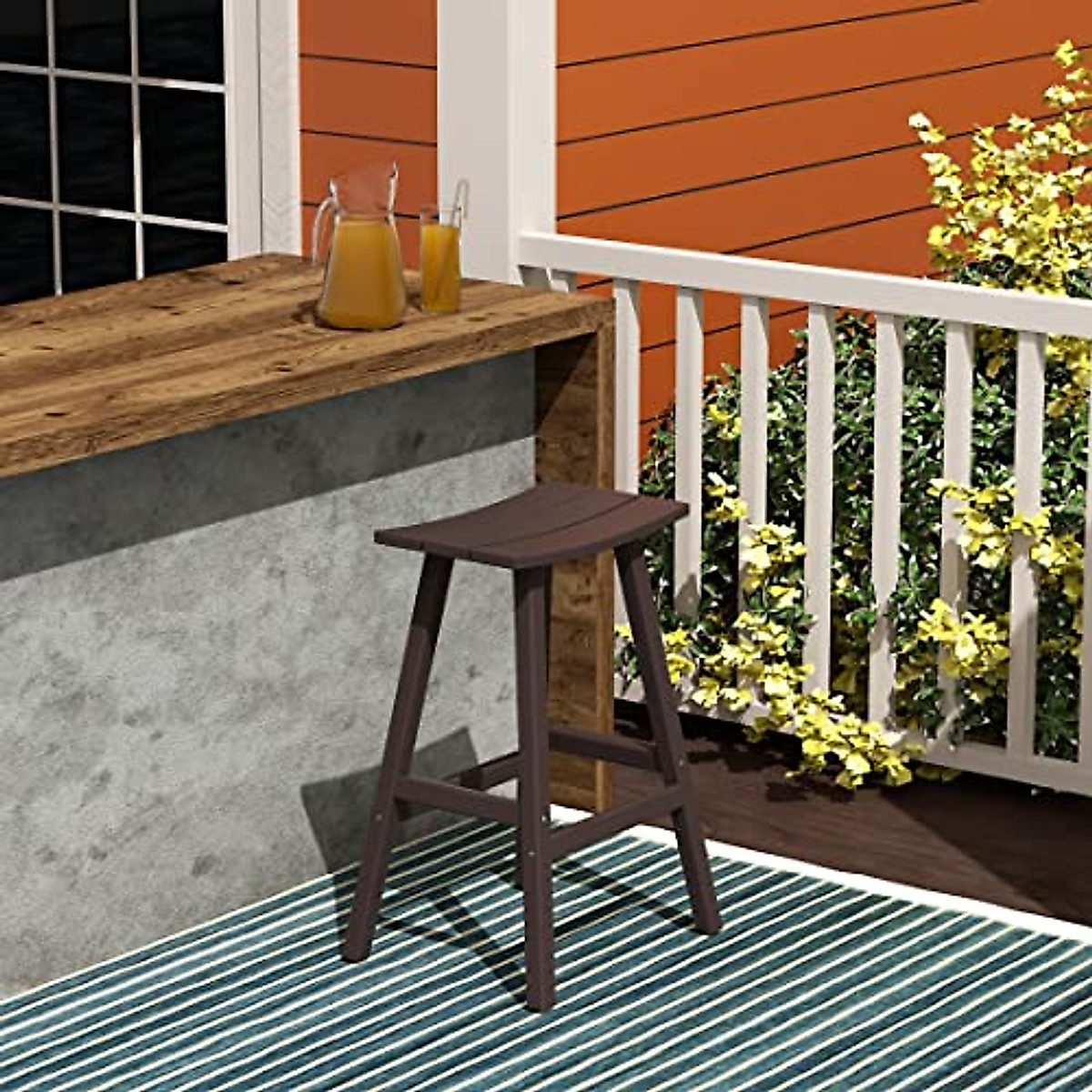 WO Home Furniture Patio Bar Stools Set of 2 PCS Outdoor Adirondack 29" in Saddle Stools for Porch, Backyard, BarBQ, Party, Events (Dark Brown)