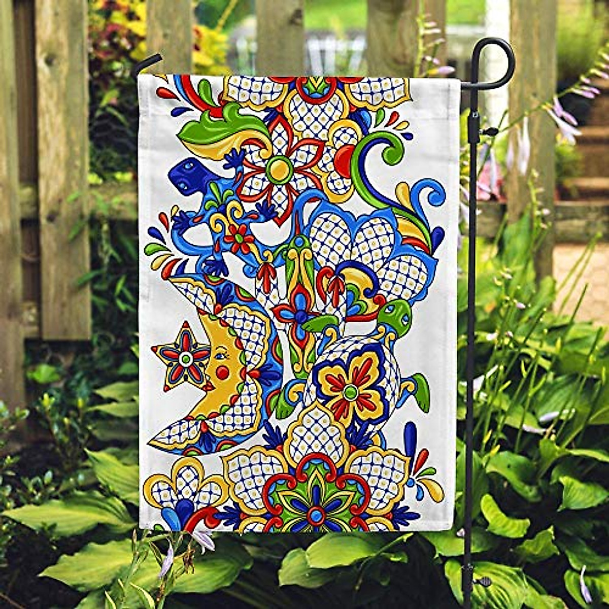 ZHIMI Mexican Traditional Talavera Pattern Moon Garden Flag Vertical Double Sided Yard Flag Polyester Banner Holidays Outdoor Decoration 12X18 inch