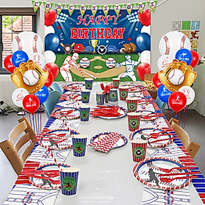 Baseball Party Supplies Sports Tableware Party Pack for Baseball Themed Birthday Party Including Plates, Cups, Napkins, Spoons, Knives, Forks, Tablecloth, Banner Serves 20