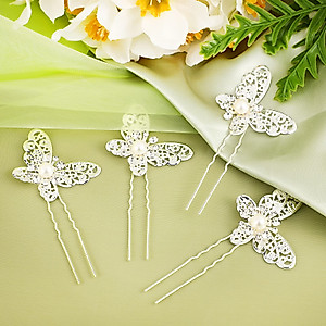 12 Pieces Butterfly Hair Pin Butterfly Hair Clips Crystal Pearl Hair Clips Bridal Wedding Hair Pins Bride Headwear Hair Accessories for Women(Charming Style)
