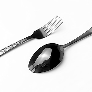 QISTEN 16-Piece Black Silverware Set, Stainless Steel Mirror Cutlery Set, Utensils Set with 4 Knives, 4 Forks, 4 Spoons, 4 Dessert Spoons, Dishwasher Safe