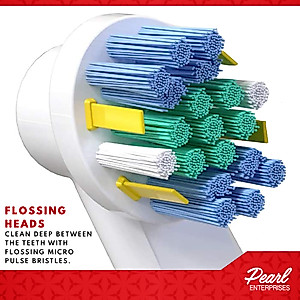 Replacement Brush Heads Compatible with Oral B Floss Action, Oral-B Braun 4 Pack + 4 Bonus Cover Cap. Compatible w/Vitality Floss Action, Oral-B 7000, 9000, Pro 1000, Kids
