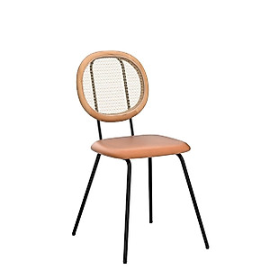 Soohow Faux Leather Indoor Kitchen Set of 2 with Rattan Backrest Modern Industrial Upholstered mid Century Metal Chair Set of 4 Suitable for Dining Room, 2 pcs, Whiskey Brown