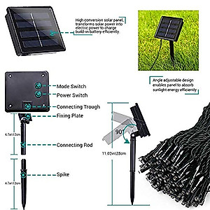 Solar Led Net Lights,100 LEDs Net Mesh Tree-Wrap Lights 4.9ft x 4.9ft,Dark Green Cable,8 Modes Outdoor String Decorative Lights for Window Wall Background Camping Beach Garden Patio (Warm White)