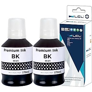 LCL Compatible Ink Bottle Replacement for Canon GI21 GI-21 GI-21PGBK GI-21BK PIXMA G3260 G2260 G1220 (Black Pigment 170ML, 2-Pack)