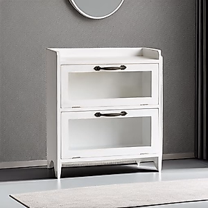 COLLECTIVE HOME - 2 Tiered Storage Cabinet, Countertop Cabinet, Wood Organizer for Kitchen Living Room Bedroom Office, 15.75 x 14.5 x 6.5 (no Pattern, Double Door, White)