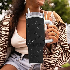 HULIBIN Black Shimmering Print Double Deck Stainless Steel Travel Coffee Cup With Lid 40 Oz Ice Bully Cup