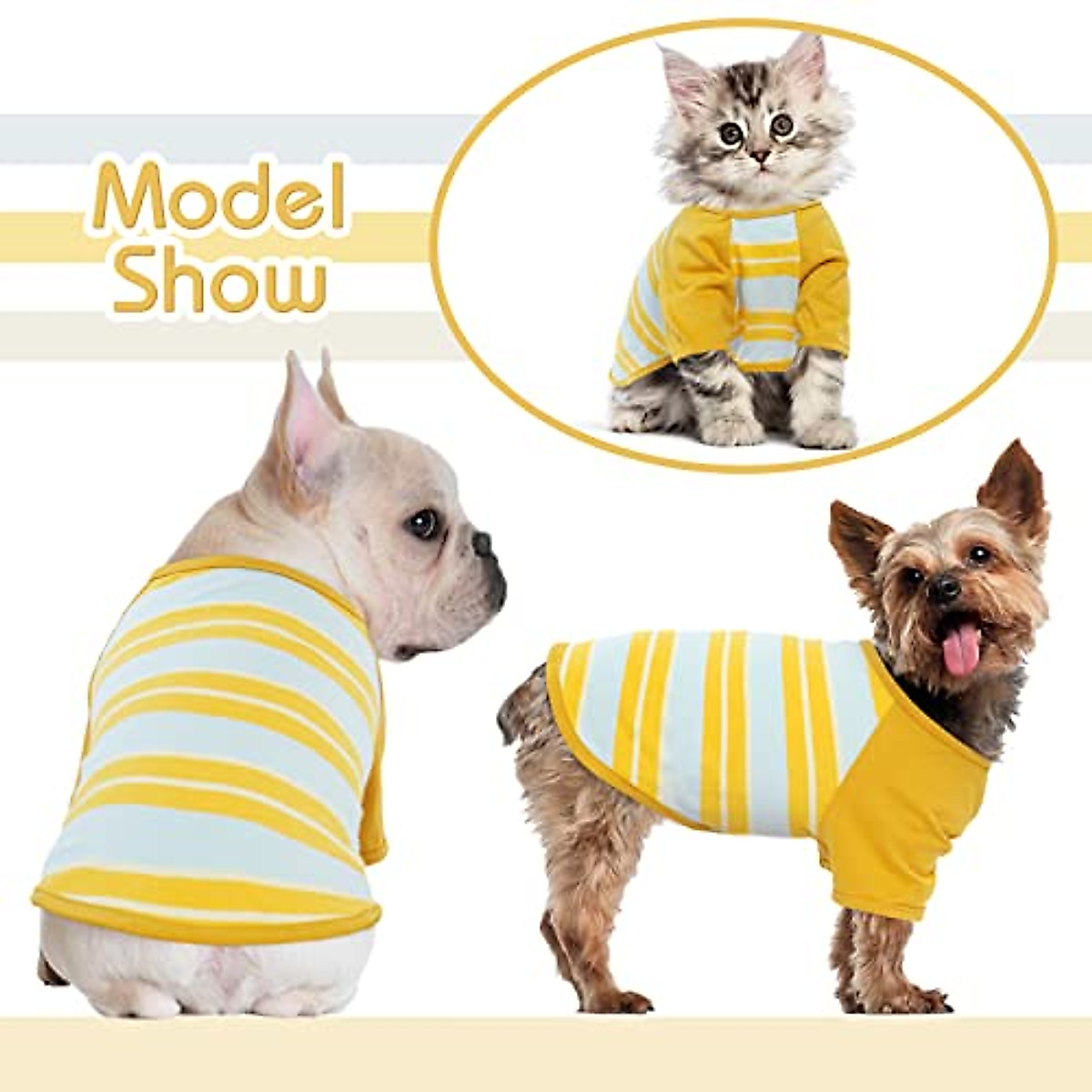 T'CHAQUE 100% Cotton Striped Dog Shirts for Small Medium Dogs Chihuahua Puppy Clothes T-Shirt, Soft and Durable Cat Pajamas Costume, Pet Dog/Cats Sweatshirt for All Season, Red Striped Patchwork, M