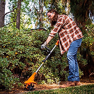 Ukoke Cordless Tiller Cultivator 20V 2.5 A Battery 280 max RPM Powered Tiller Cultivator, w/24 Steel Blade Cultivate Max Tilling 5'' deep Path by 7.8'' Wide, Orange, ST1902