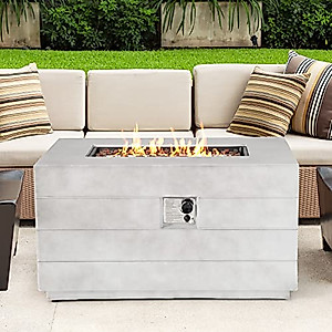 Tangkula 43-inch Concrete Propane Gas Fire Pit Table, Rectangular Outdoor Propane Fire Table with Protective Cover, Lava Rocks & Metal Lid, 50,000BTU Outdoor Concrete Fire Table for Patio, Garden