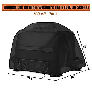 Aidetech Outdoor Grill Cover Compatible for Ninja OG701/OG700 Woodfire Grills,7-in-1 Master Grill Cover, Waterproof, Drawstring Design All Season Protection Cover-Black (24.8 x 20 x 13inch)