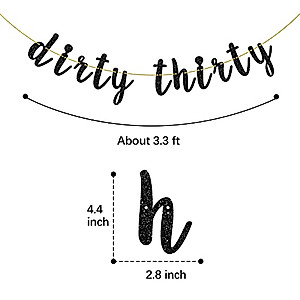 Helewilk Black Glitter Dirty Thirty Banner, Happy 30th Birthday Party Decoration for Women Men, Cheers to 30 Years, Funny Thirty Years Old Birthday Party Supplies