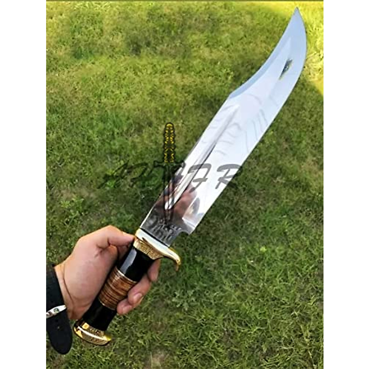 AHAFR Crocodile Dundee Bowie Knife D 2 Steel Handmade 18" Buffalo Horn Leather Handle Knife Large Hunting Bowie Knife With Leather Sheath Razor Sharp KE-0547-HK