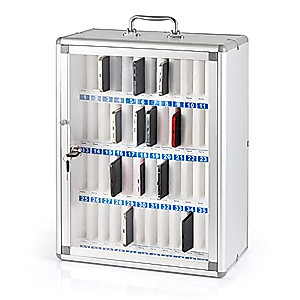 Ozzptuu 48 Slots Aluminum Alloy Pocket Chart Storage Cabinet for Cell Phones,Wall-Mounted with a Locked,Can be Carried by Hand (48 Slots)