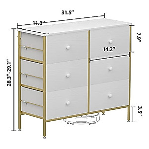 Visionwards White Dresser for Bedroom, Baby Dresser for Kids Bedroom, 6 Drawer Storage Chest,Fabric Storage Tower for Nursery Hallway Office, Wooden Top, White