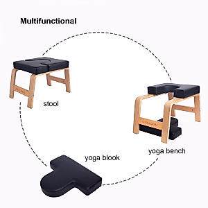 ovwanren Yoga Headstand Bench- Stand Yoga Chair for Family, Gym - Wood and PU Pads - Relieve Fatigue and Build Up Body (Black)