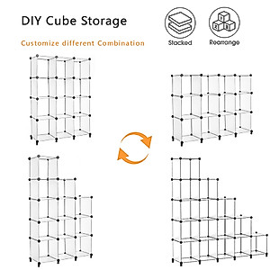 AWTATOS Cube Storage Organizer Modular Storage 12 Cube Bookshelf DIY Plastic Closet Storage Shelves with Wooden Mallet, Ideal Storage Solution for Home, Office, Bedroom, Translucent White