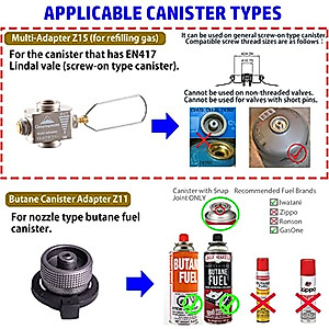 camping moon CAMPINGMOON Isobutane/Butane to Propane Gas Refill Adapter EN417 Lindal Valve 16oz/1Lb Small Propane Tank (Gas Fuel not Included) Z11/Z15+Z22