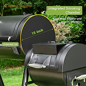 Captiva Designs Heavy Duty Outdoor Smoker,Extra Large Cooking Area(941 sq.in. in Total) Offset Smoker, Best Charcoal Smoker and Grill Combo for Outdoor Garden Patio and Backyard Cooking