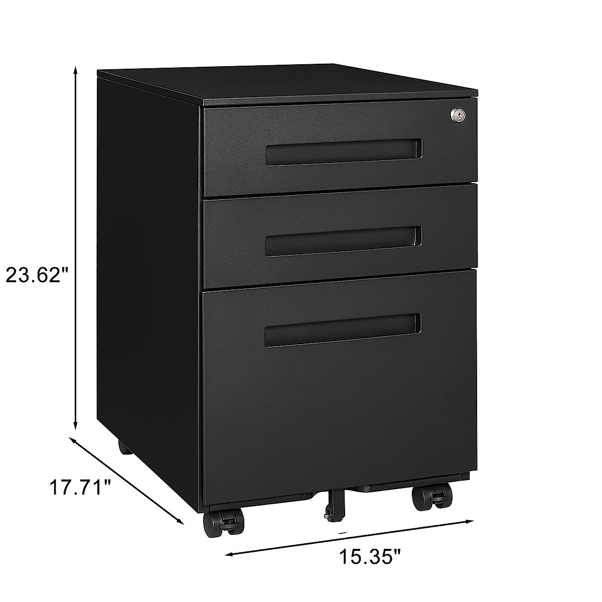 Gustonhon 3-Drawer Mobile File Cabinets Rolling Metal Filing Cabinet for Legal & Letter File Anti-tilt Design with Lock Under Desk Office Drawers Fully Assembled Except Casters (Matt Black)