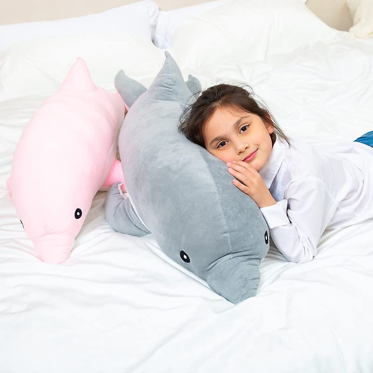 Kekeso Dolphin Stuffed Animals Plush Toy, giant dolphin Plush Pillow Soft Whale Hugging Pillow Whale Sleeping Pillow for Children Girls (Gray, 39.37inch)