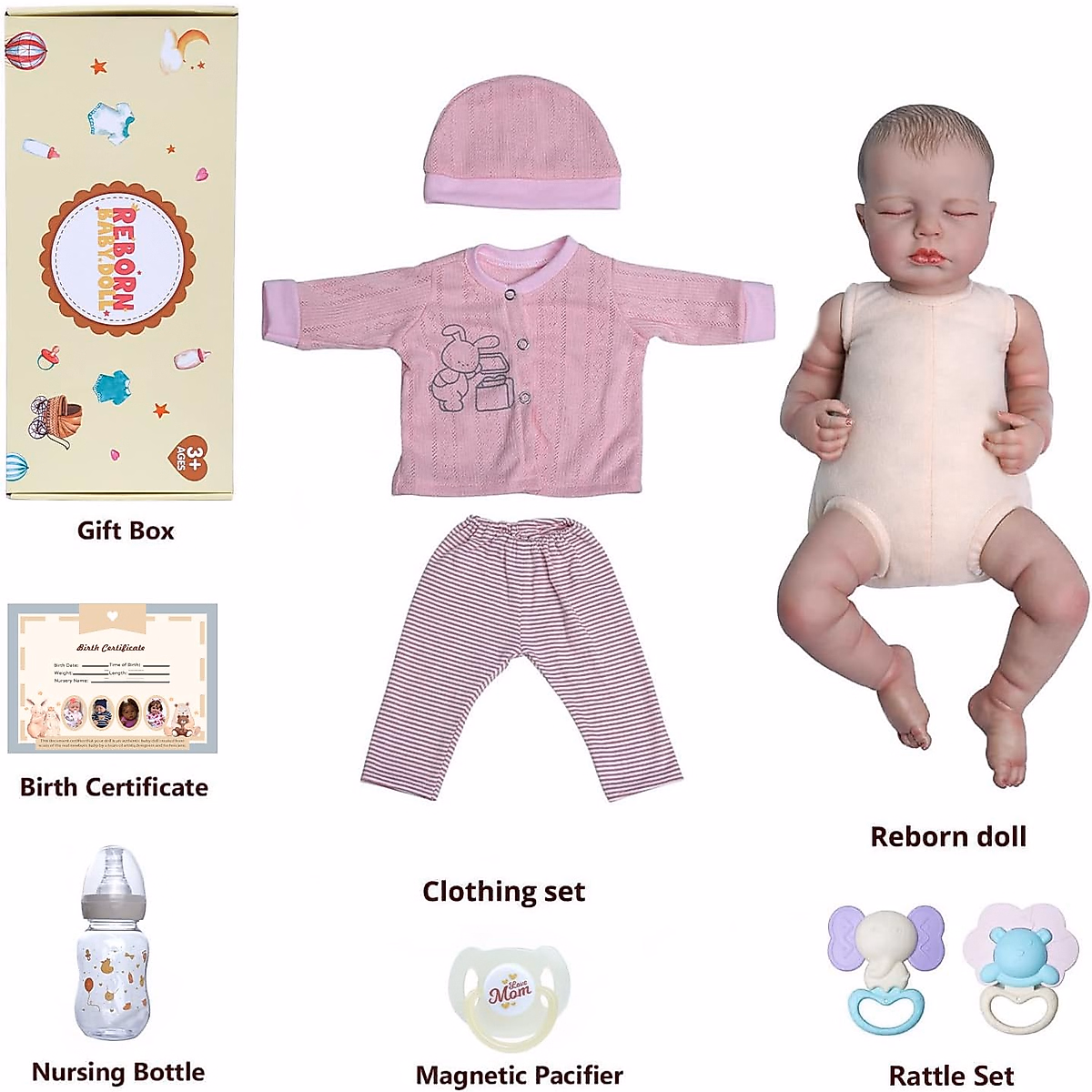JIZHI Lifelike Reborn Baby Dolls - 18 Inch-Soft Body Realistic-Newborn Baby Dolls American Sleeping Girl Real Life Dolls with Clothes and Toy Accessories Gift for Kids Age 3+