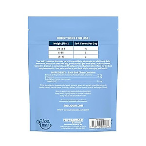 Nutramax Solliquin Calming Behavioral Health Supplement for Small to Medium Dogs and Cats - With L-Theanine, Magnolia / Phellodendron, and Whey Protein Concentrate, 75 Soft Chews