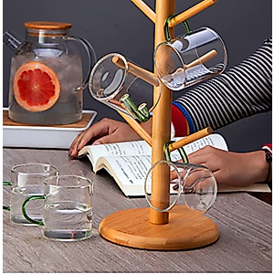 Bamboo Mug Holder Tree，Coffee Cup Holder，Countertop Mug Tree with 6 Hooks，Mug Rack for Counter Stand Coffee Counter Bar Accessory