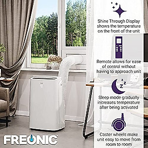 Freonic 10,000 BTU Portable Air Conditioner | LED Display | 24H Timer | Auto-Restart | Sleep Mode | Dehumidifier | AC for Rooms up to 450 Sq. Ft | FHCP101AKR