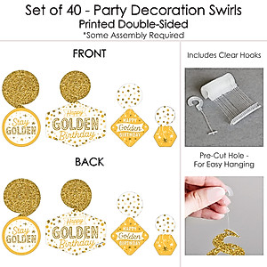 Big Dot of Happiness Golden Birthday - Happy Birthday Party Hanging Decor - Party Decoration Swirls - Set of 40