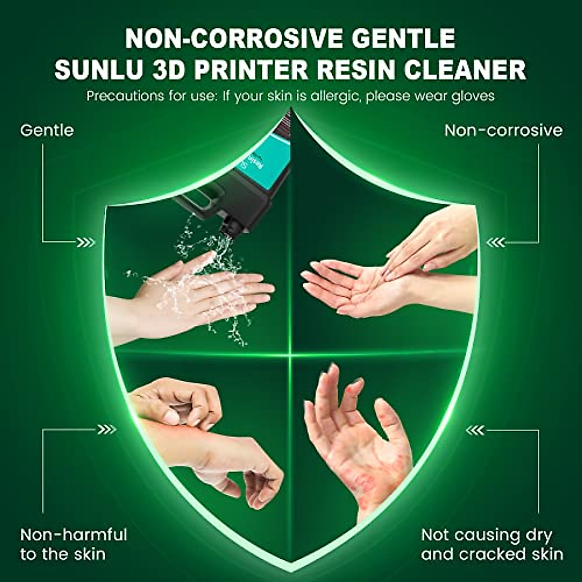 SUNLU 3D Resin Cleaner,3D Printer Resin Detergent, Hand-Washable Cleaner for 3D Printed Resin, Non-Toxic Reusable Resin Cleaner, Compatible with 3D Printing Resins, UV Resin, Epoxy Resin, 3KG Pack