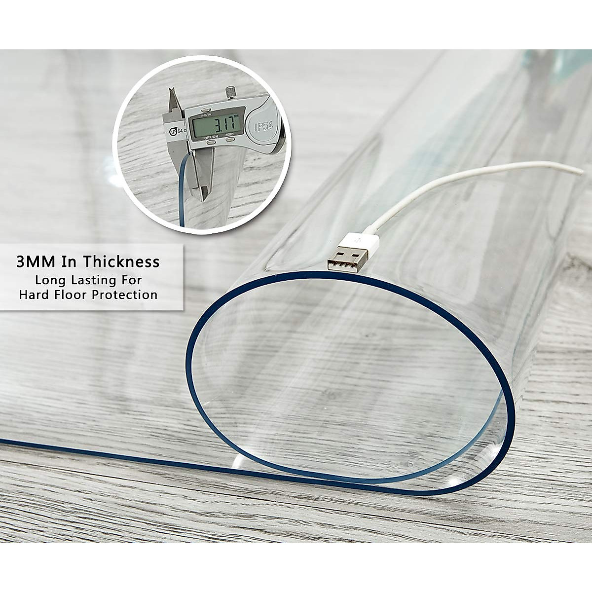 HOMEK Office Chair Mat for Hardwood Floor, 1/8" Thick 48" x 36" Crystal Clear Desk Chair Mat for Hard Floors, Plastic Floor Protector Mat for Office Chairs