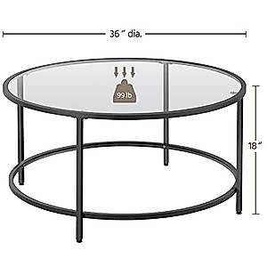 Yaheetech 36in Modern Coffee Table,Black Round Tempered Glass Coffee Tables w/Protective Foot Pads,Metal Structure & Reinforced Frame for Living Room,Dining Room,Apartment,Small Space