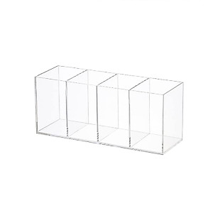 Acrylic Pen Holder 4 Compartments Clear Pencil Holder Organizer Makeup Brush Holder