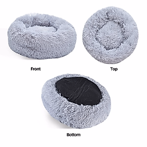 Aalklia Dog Bed Plush Anti-Anxiety Indoor Washable,Soft,Calming Sleep Cuddler with Anti-Slip Bottom,20",Grey