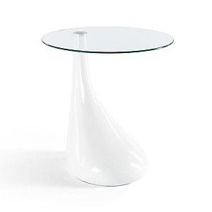 COSVALVE 21" Tall Contemporary Round Glass Coffee Table, Tempered Glass End Table for Living Room, Bed Side Table, Sofa Side Table, for Bedroom Office Meeting Room, White
