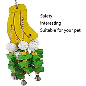 Litewoo Large Bird Parrot Chewing Toys, Colorful Banana Shape Chew Wood Toy for Medium Large Bird and Parrot