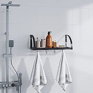 JOIN IRON Floating Wall Shelves Set of 1,Black Floating Shelves, Bathroom Rack with Hook,Wall Shelves for Bathroom/Living Room/Kitchen/Bedroom