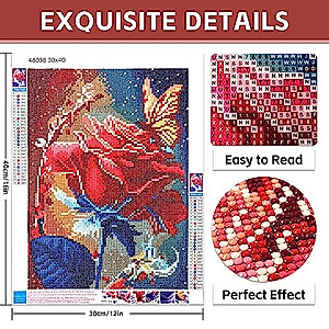 Buewutiry Butterfly Rose Diamond Painting Kits for Adults, Flower DIY 5D Diamond Art Kits for Adults, DIY Full Drill Diamond Dots Paintings Craft for Home Wall Art Decor (12x16 Inch)