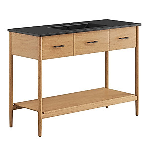 Modway Zaire 48” Mid-Century Single Bathroom Vanity Washstand in Natural Black with Ceramic Sink Basin, 48 Inches