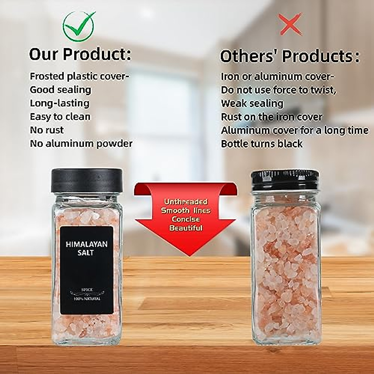 JARXSUN 24 Glass Spice Jars with Label-4oz Spice Containers with Black Lids and Shaker Lids,3 Sets of Spice Labels 1 Collapsible Funnel 2 Erasable Markers (24, Black)