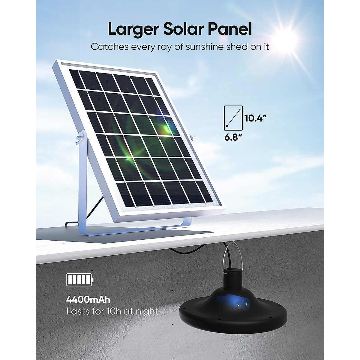 JACKYLED Solar Shed Light Motion Sensor,Solar Pendant Light Indoor Outdoor Solar Security Light with Remote Control 16.4Ft Extension Cord for Home Chicken Coop Garage Barn, Cool White